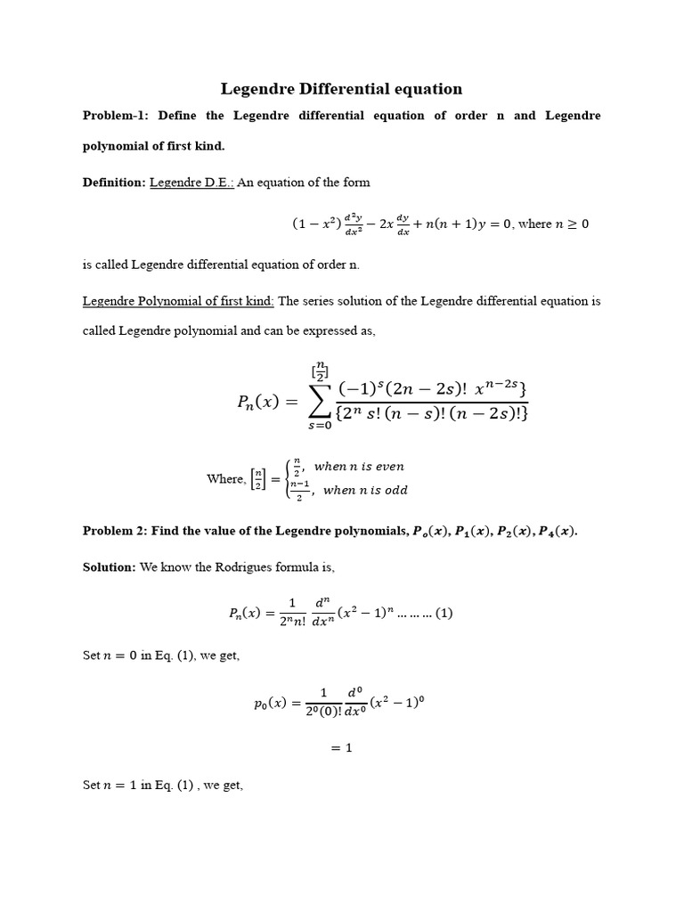 Legendre Differential Equation Pdf Equations Discrete Mathematics
