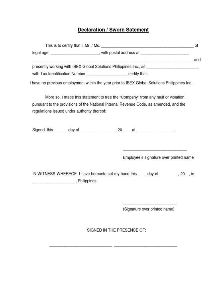 BIR 2316 Declaration Statement | PDF