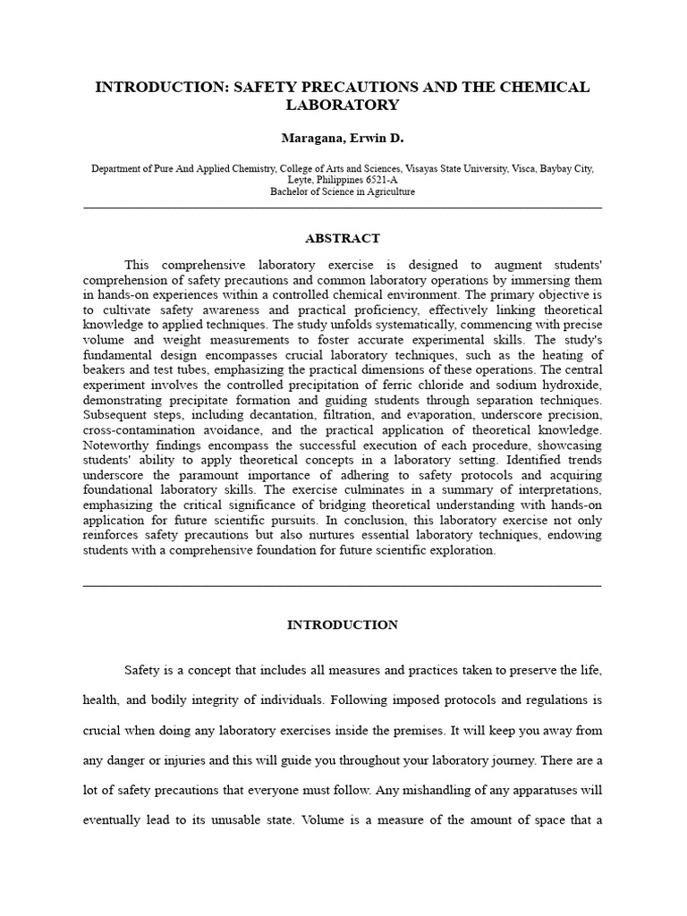 Introduction - Safety Precautions and The Chemical Laboratory | PDF ...