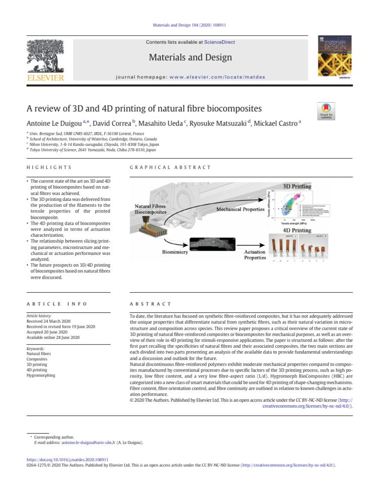 A Review of 3D and 4D Printing of Natural Fibre Biocomposites | PDF ...