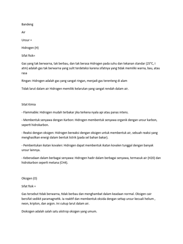 Kimia Unsur: Hidrogen, Oksigen, Karbon | PDF | Science & Mathematics