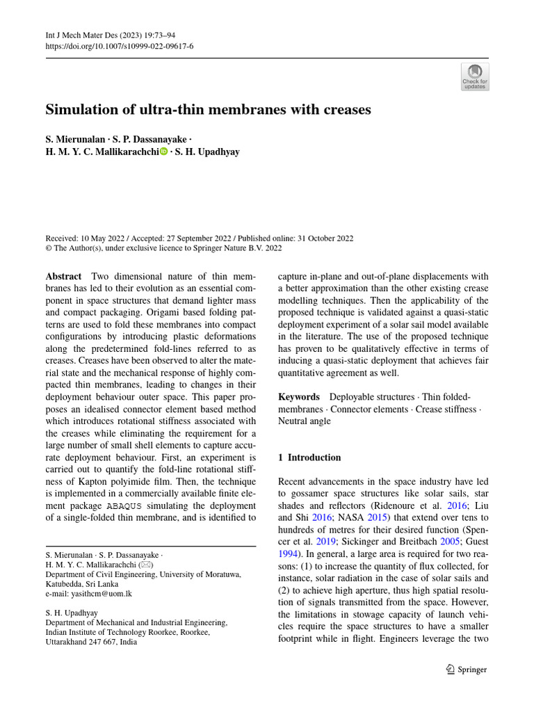 Simulation of Ultra-Thin Membranes With Creases | PDF
