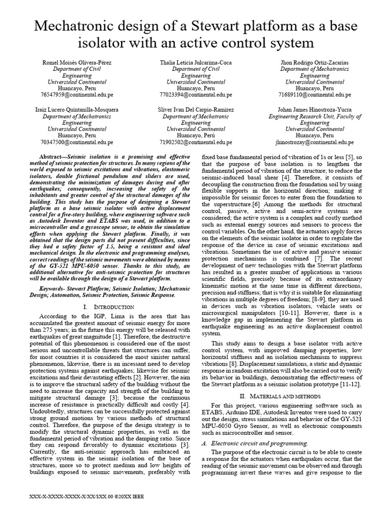 Mechatronic Design of A Stewart Platform As A Base Isolator With An ...