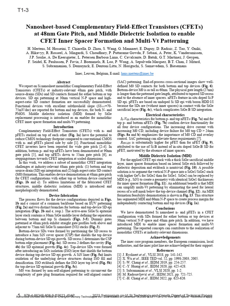 Nanosheet-Based Complementary Field-Effect Transistors - CFETs - at ...