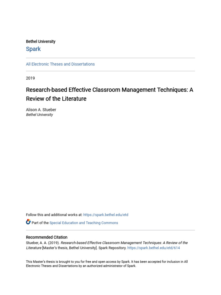 Research-Based Effective Classroom Management Techniques - A Revie (3 ... Research-Based Effective Classroom Management Techniques - A Revie (3 ...