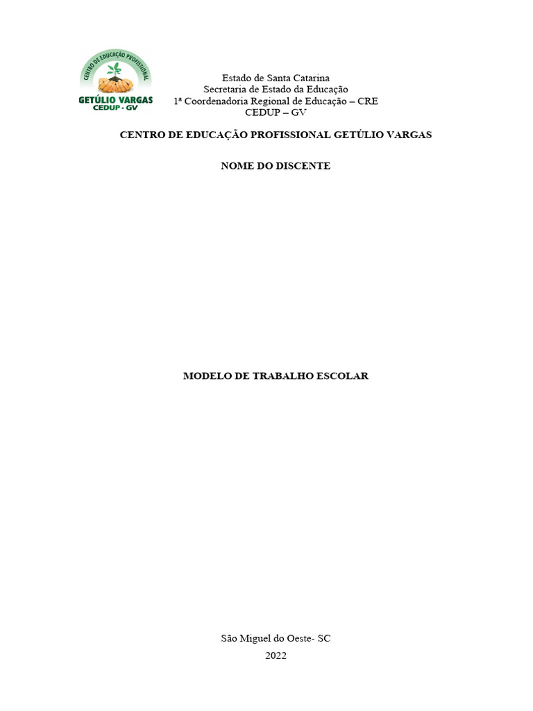 Modelo de Trabalho Escolar | PDF | Metodologia