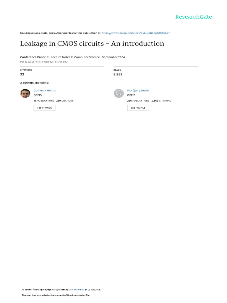 Leakage Mechanisms in CMOS Circuits | PDF | Field Effect Transistor | P ...