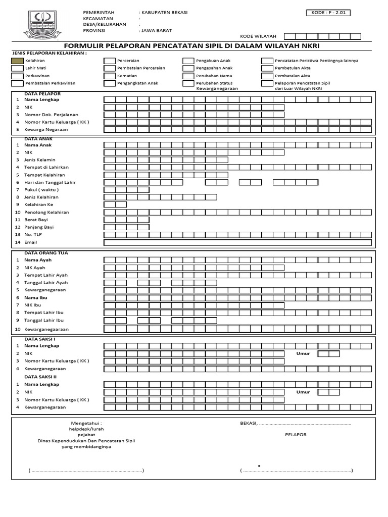 Formulir Akta Kelahiran F-2.01 | PDF