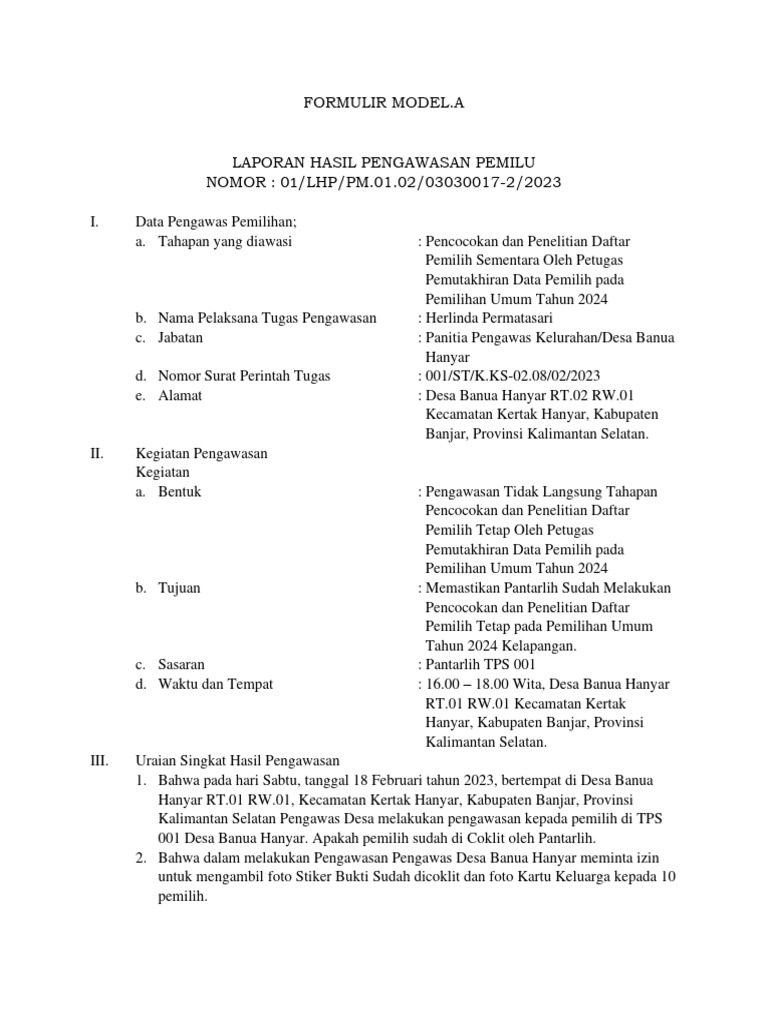 Form A Desa Banua Hanyar Ii | PDF