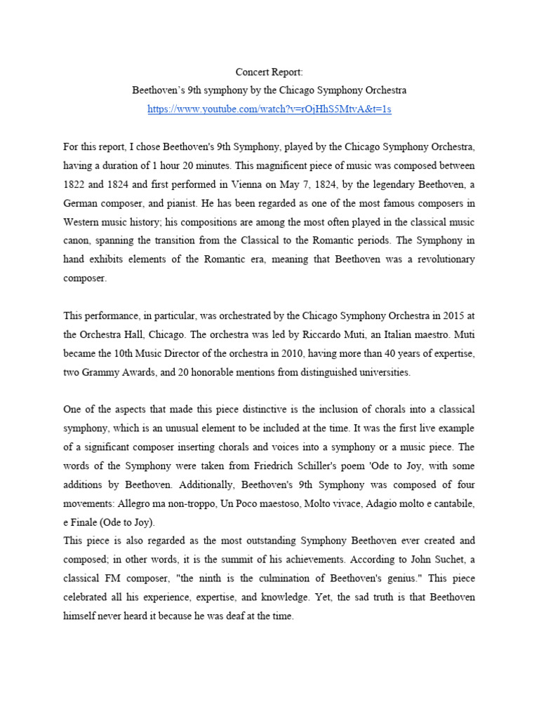 Concert Report | PDF | Orchestras | Symphony No. 9 (Beethoven)
