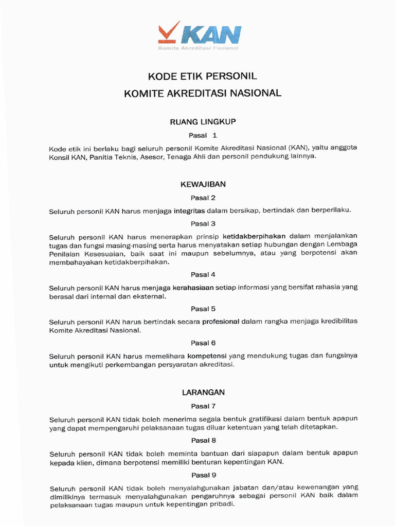 Kode Etik Personil KAN | PDF