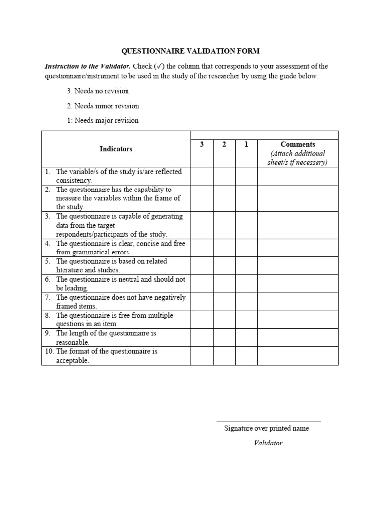 QUESTIONNAIRE-VALIDATION-FORM | PDF