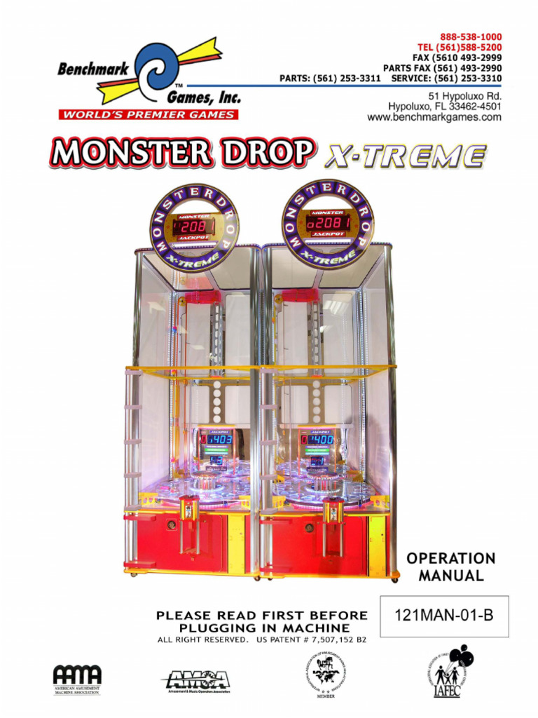 Monster Drop X Treme Redemption Service Manual Benchmark Games | PDF | Screw | Electrical Connector