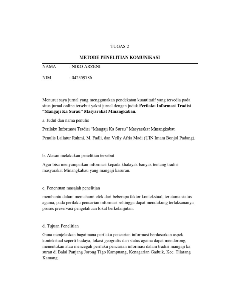 Tugas 2 Metode Penelitian Komunikasi | PDF