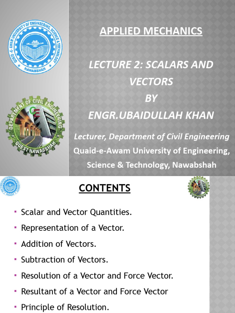 AM-Lecture 02 - Scalars and Vectors | PDF | Euclidean Vector | Angle