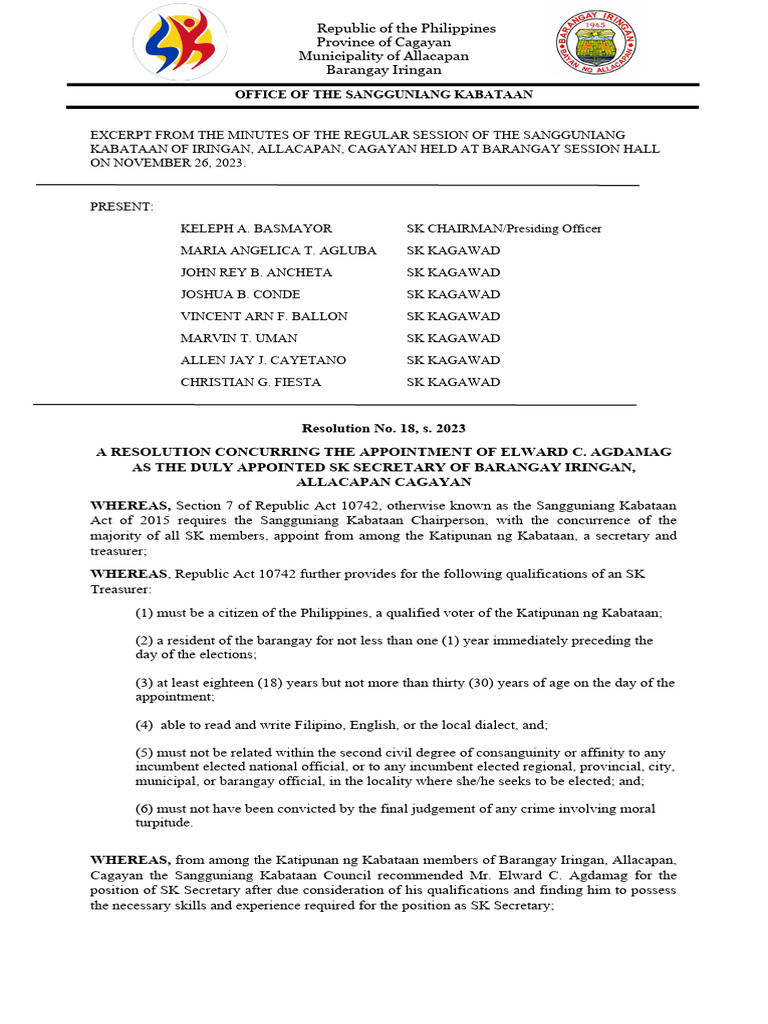 Resolution For Secretary 2023 | PDF | Philippines | Justice