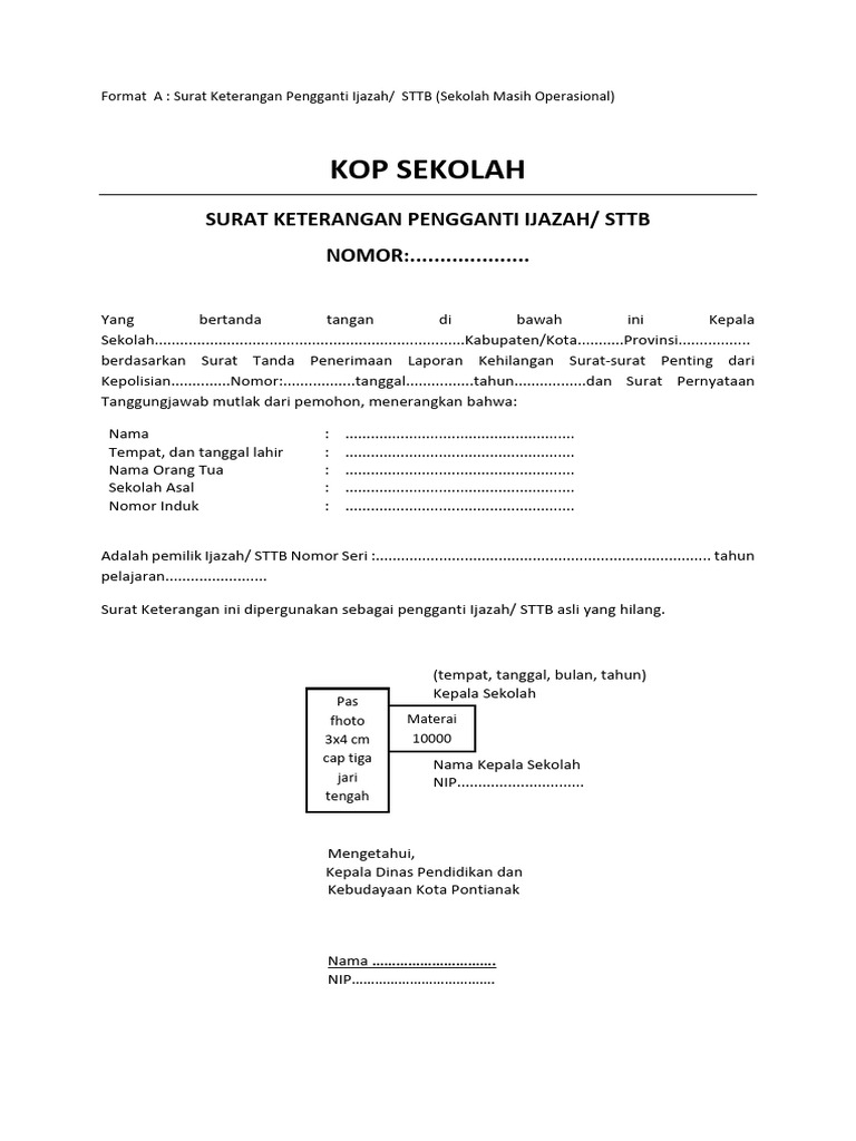 Format Surat Keterangan Pengganti Ijazah Atau STTB | PDF