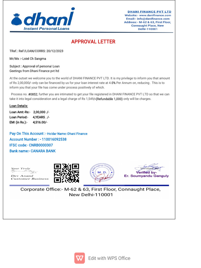 Approval Letter Dhani (1088) | PDF