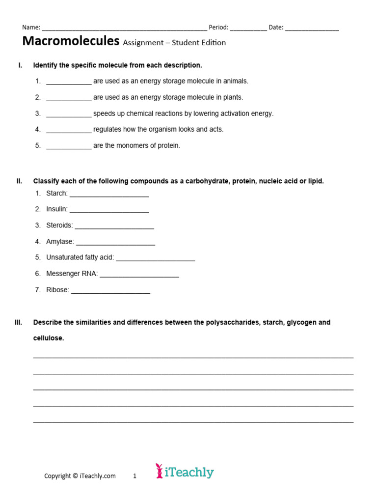 1 7 Assignment SE Macromolecules | PDF | Wellness