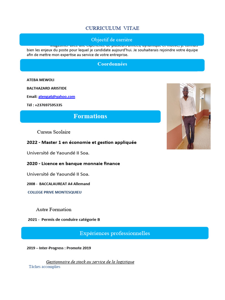 CV Magasinier | PDF | Évolution de carrière | Finance et gestion monétaire