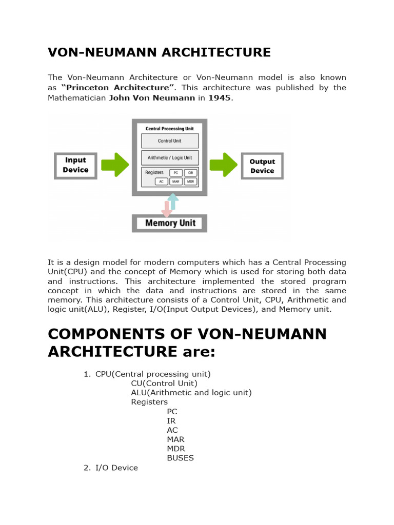 Von Neumann Architecture PDF | PDF | Computer Data Storage | Central Processing Unit