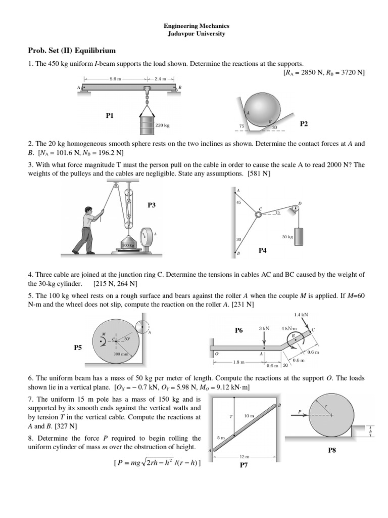 EMech Prob Set II Equlibrium | PDF | Force | Physical Sciences