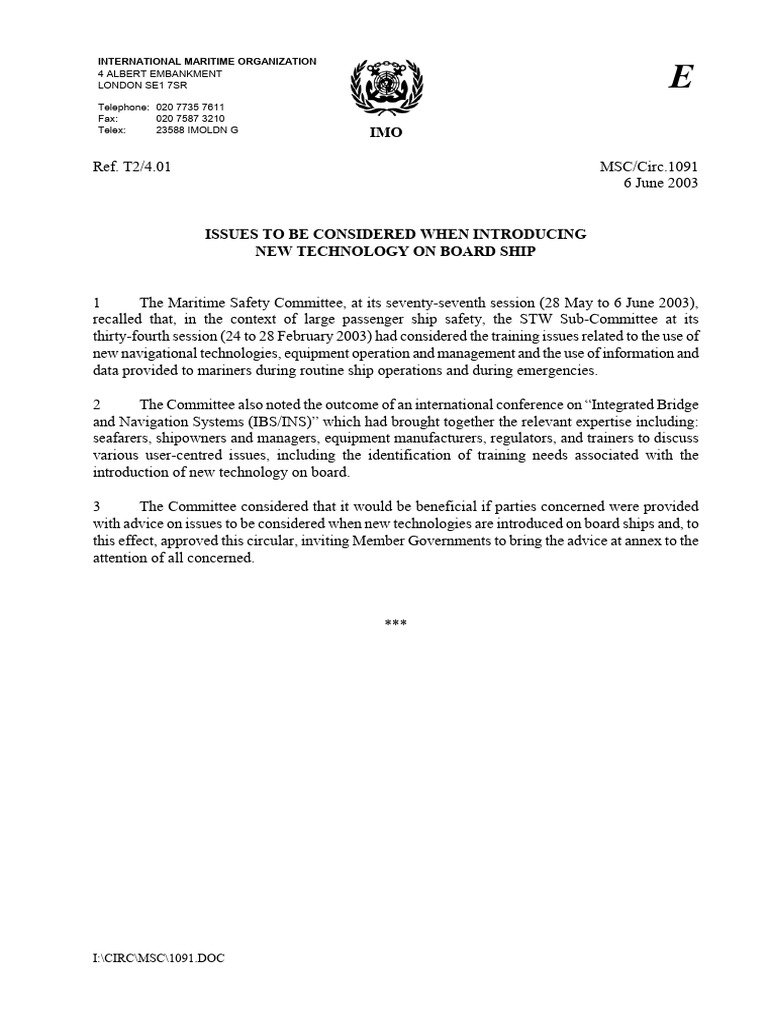 MSC Circ 1091 | PDF | Automation | Information