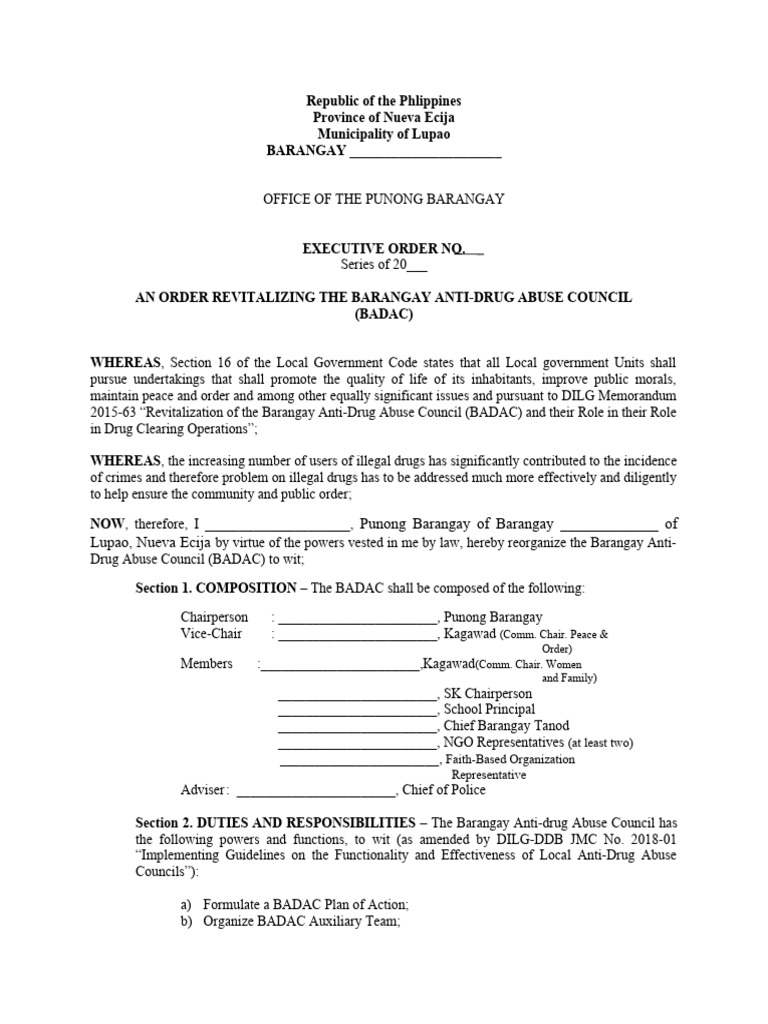 Executive Order Badac | PDF | Government | Justice