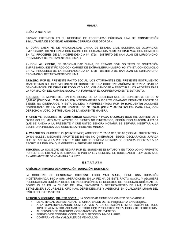 Minuta de Constitucion | PDF | Ley procesal | Cheque