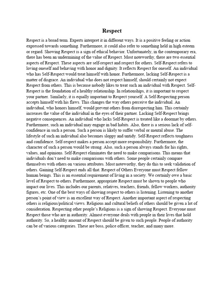 Respect | PDF | Self Esteem | Behavioural Sciences