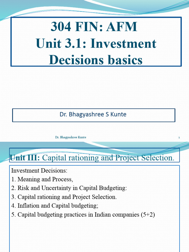 304FIN AFM Unit 3.3 Capital Rationing and Project Selection. | PDF ...