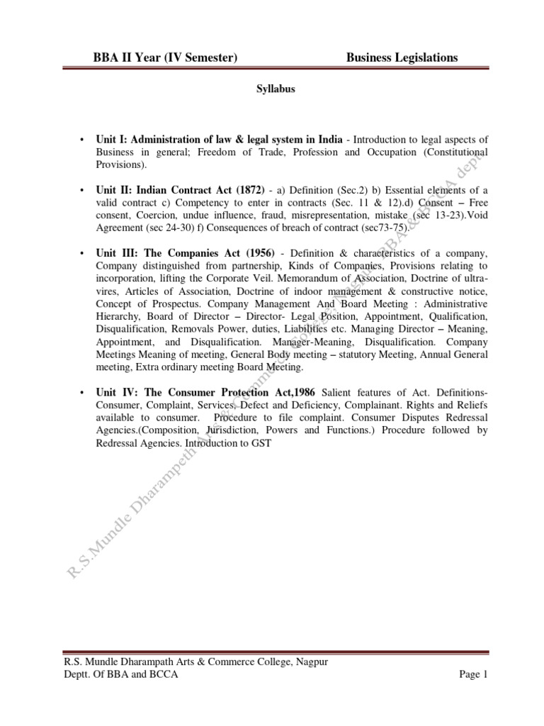 Overview of Business Legislation in India | PDF | Law