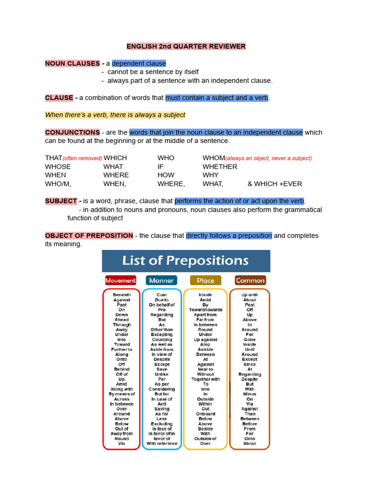 English - GR10 Reviewer | PDF | Subject (Grammar) | Clause