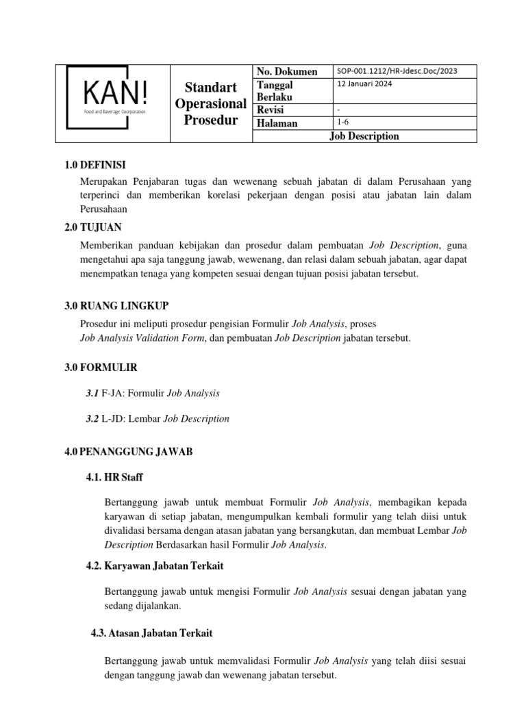 Sop Pembuatan Job Description | PDF