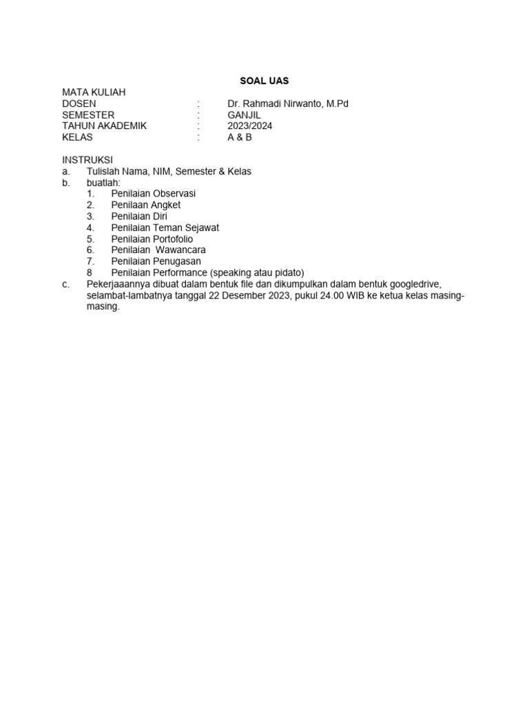Soal Uas English Assessement Development 2023 | PDF