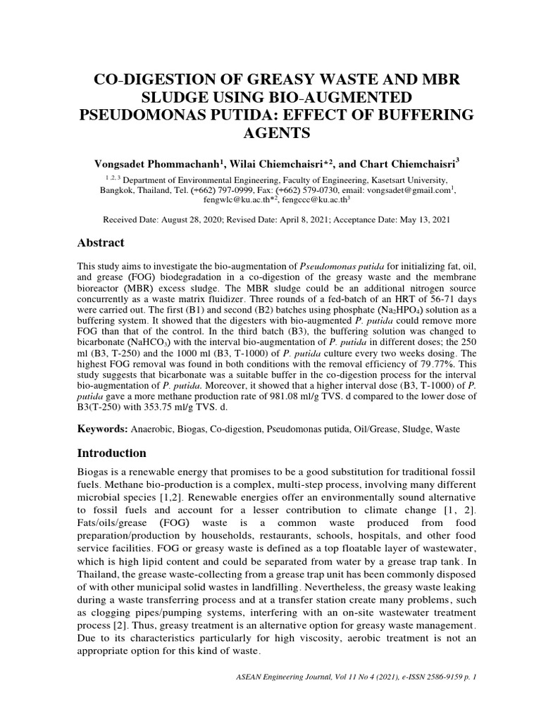 Co-Digestion of Greasy Waste and MBR Sludge Using Bio-Augmented ...