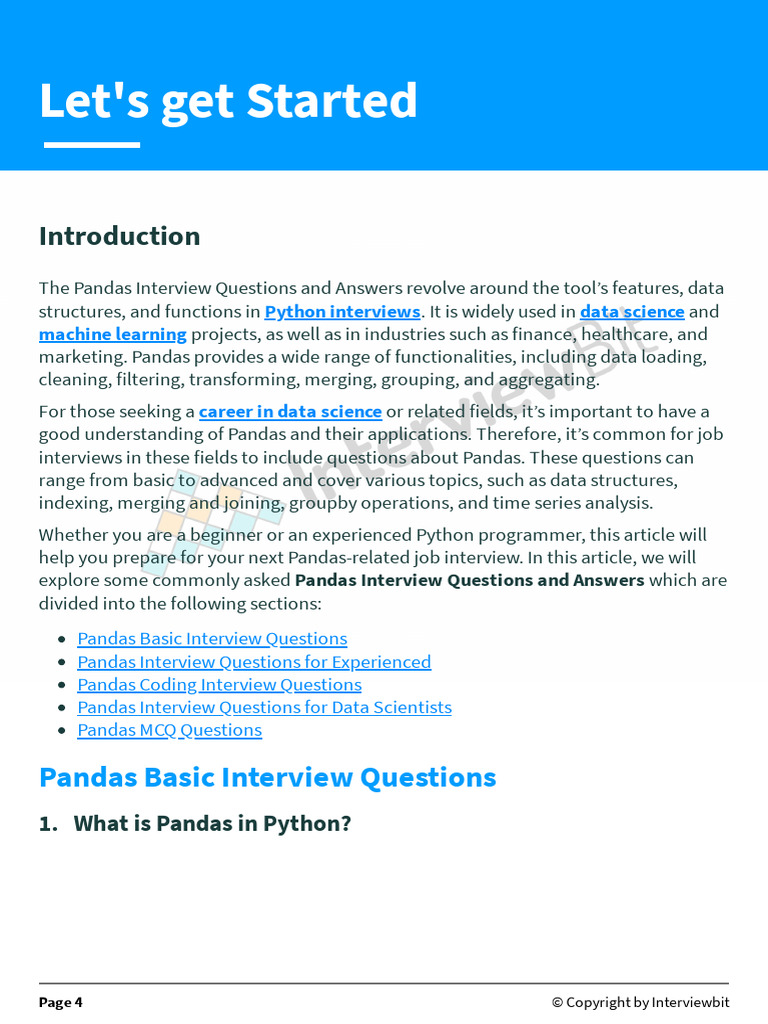 Pandas ML DS Interview Questions | PDF