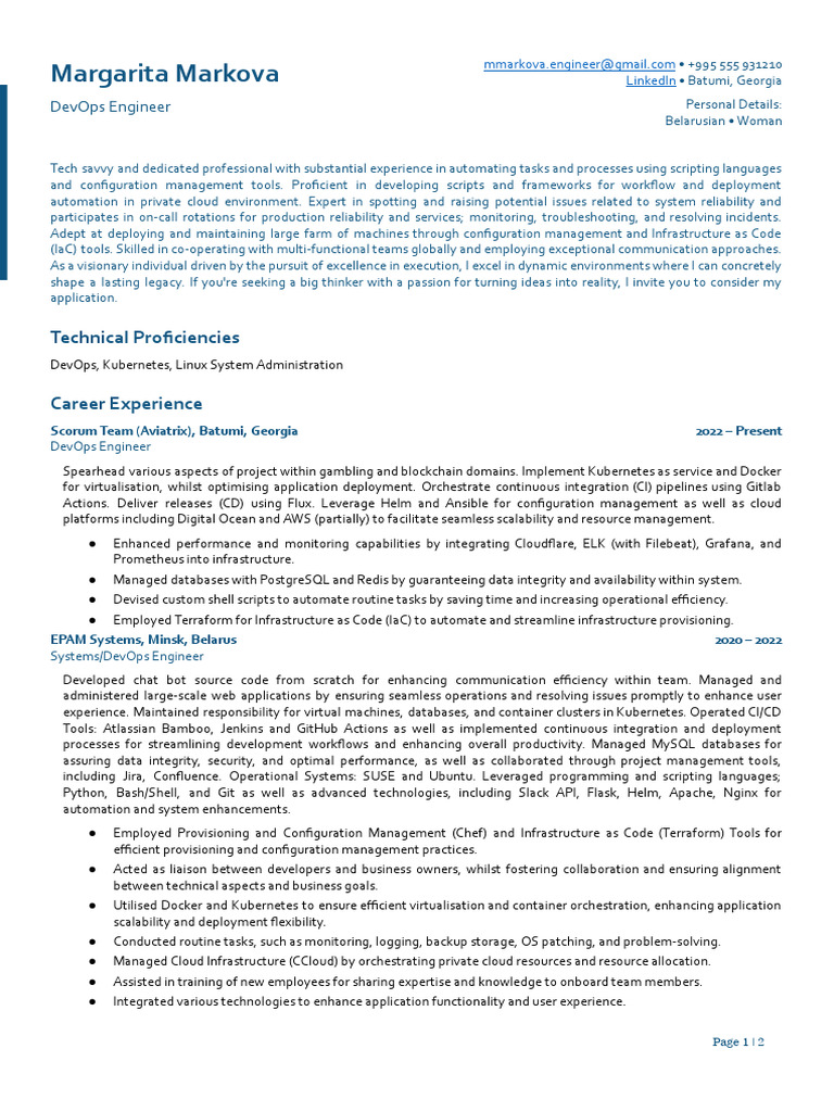 Margarita Markova CV | PDF | Cloud Computing | Information Technology