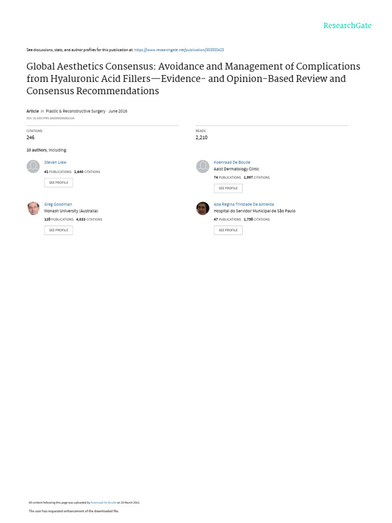 Global Aesthetics Consensus Avoidance and Manageme | PDF | Injection ...