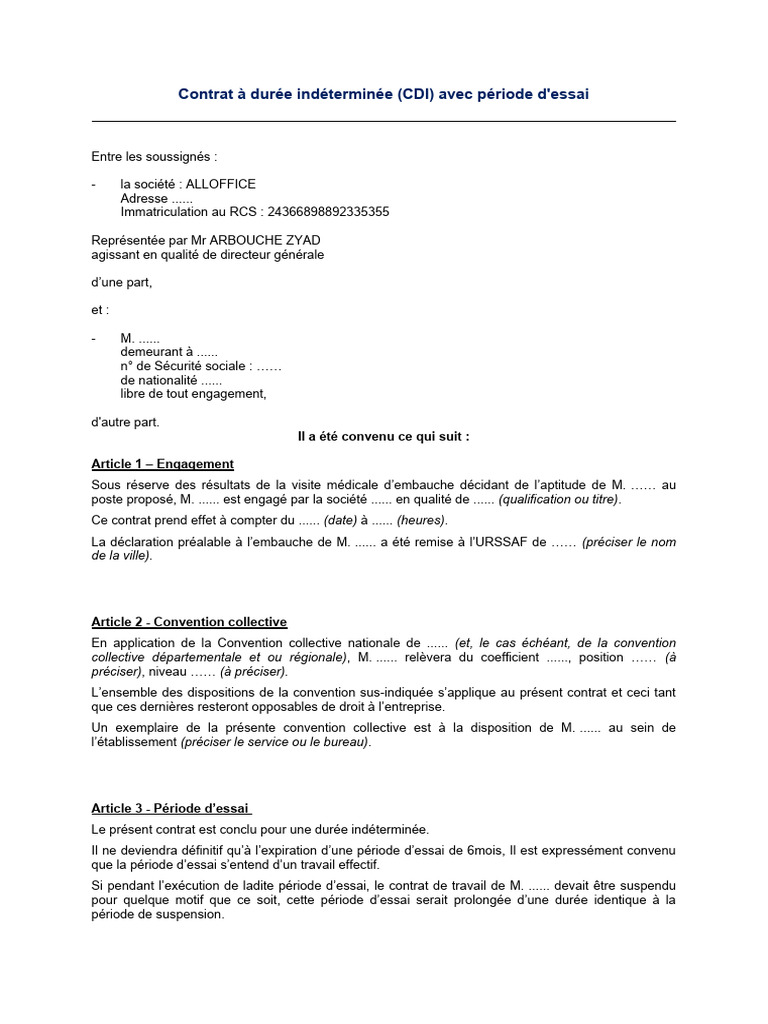 Modele Contrat de Travail Cdi | PDF | Droit