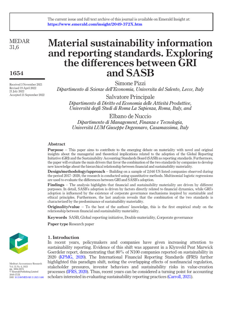 Material Sustainability Information and Reporting Standards. Exploring ...