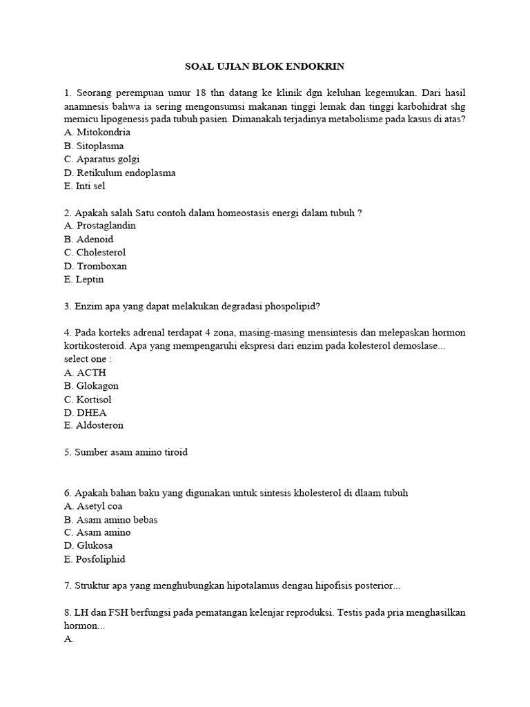 Soal Ujian Blok Endokrin | PDF | Pengembangan Diri | Sains & Matematika