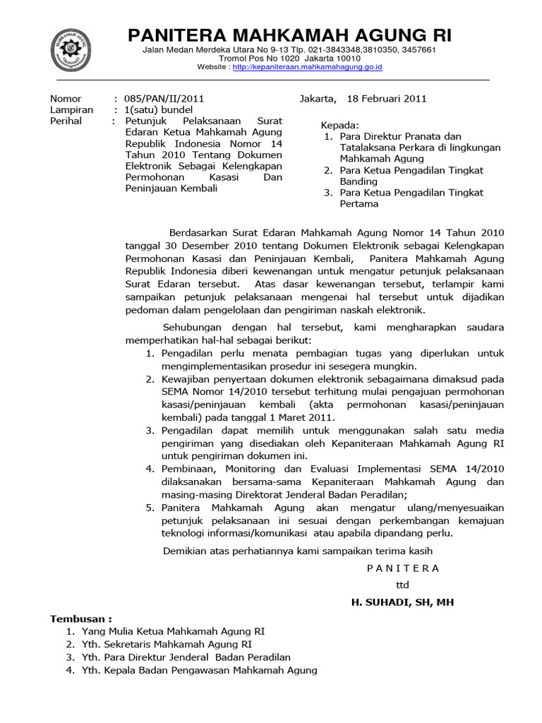 Surat Panitera MA-085-PAN-II-2011-2011 | PDF | Hukum