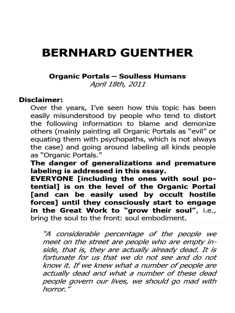 + Bernhard Gunther - Soulless Humans | PDF | Western Esotericism | Truth