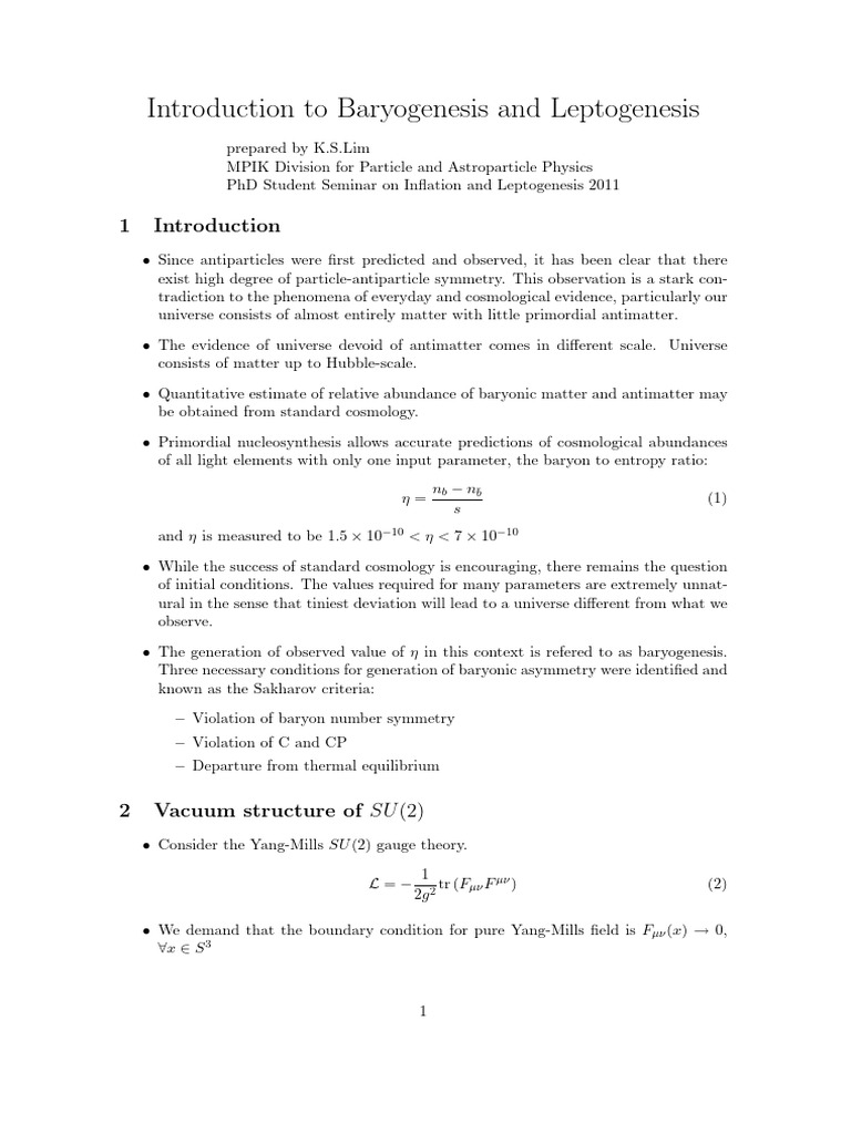 Introduction To Baryogenesis and Leptogenesis | PDF