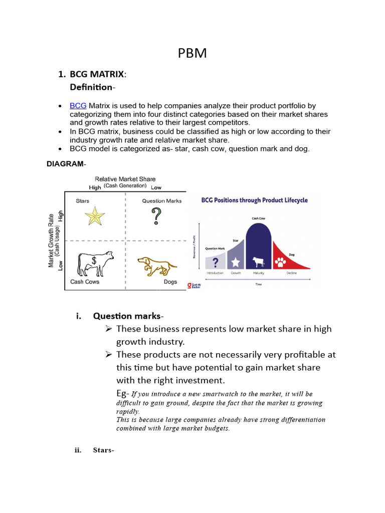 BCG Matrix: Definition-: Diagram | PDF | Marketing | New Product ...