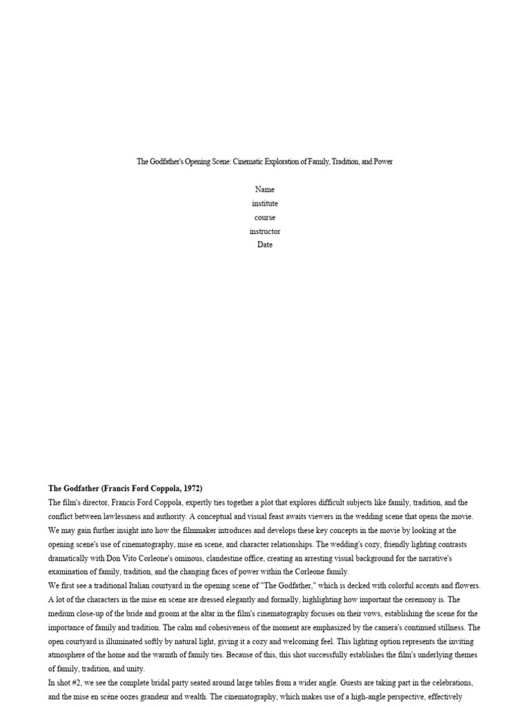Cinematic Analysis of The Godfather's Wedding | PDF