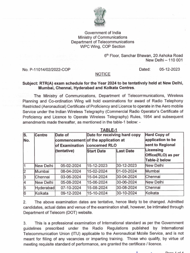 Release Of Rtr A Exam Schedule For The Year 2024 Pdf
