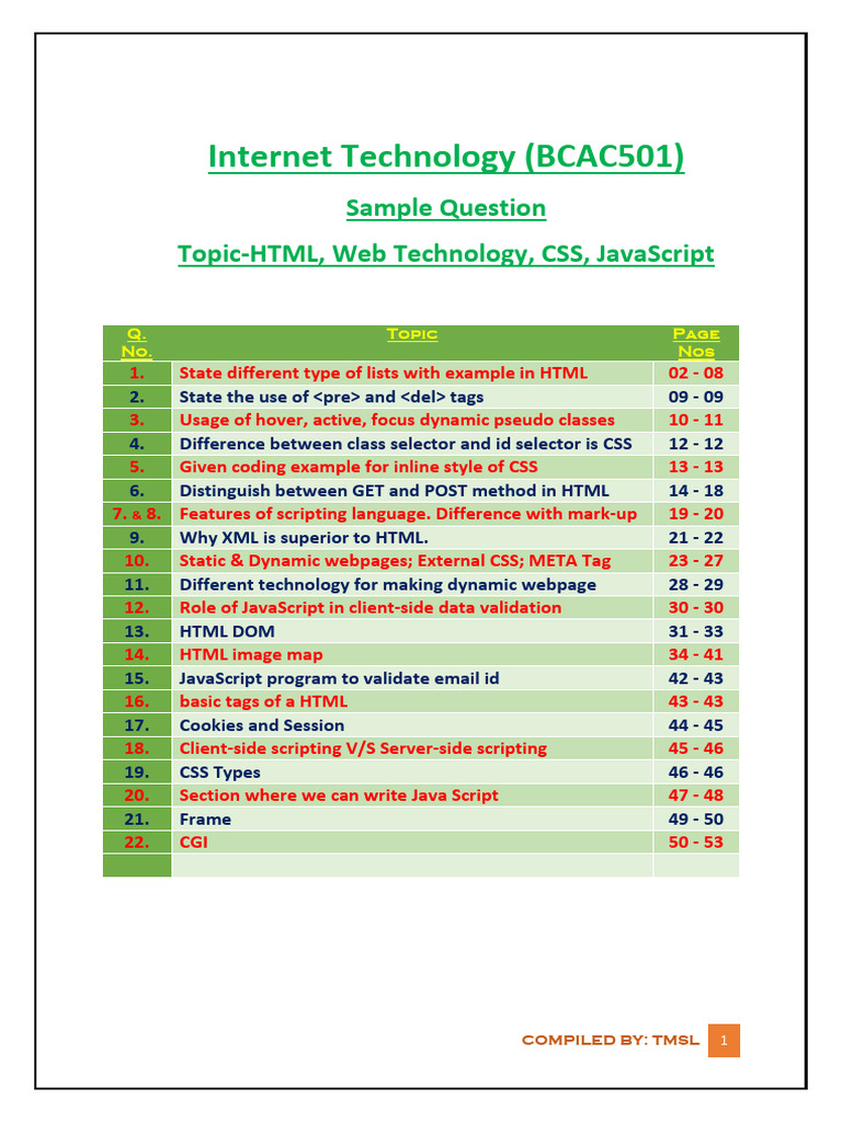 Internet Technology Questions THEORY | PDF