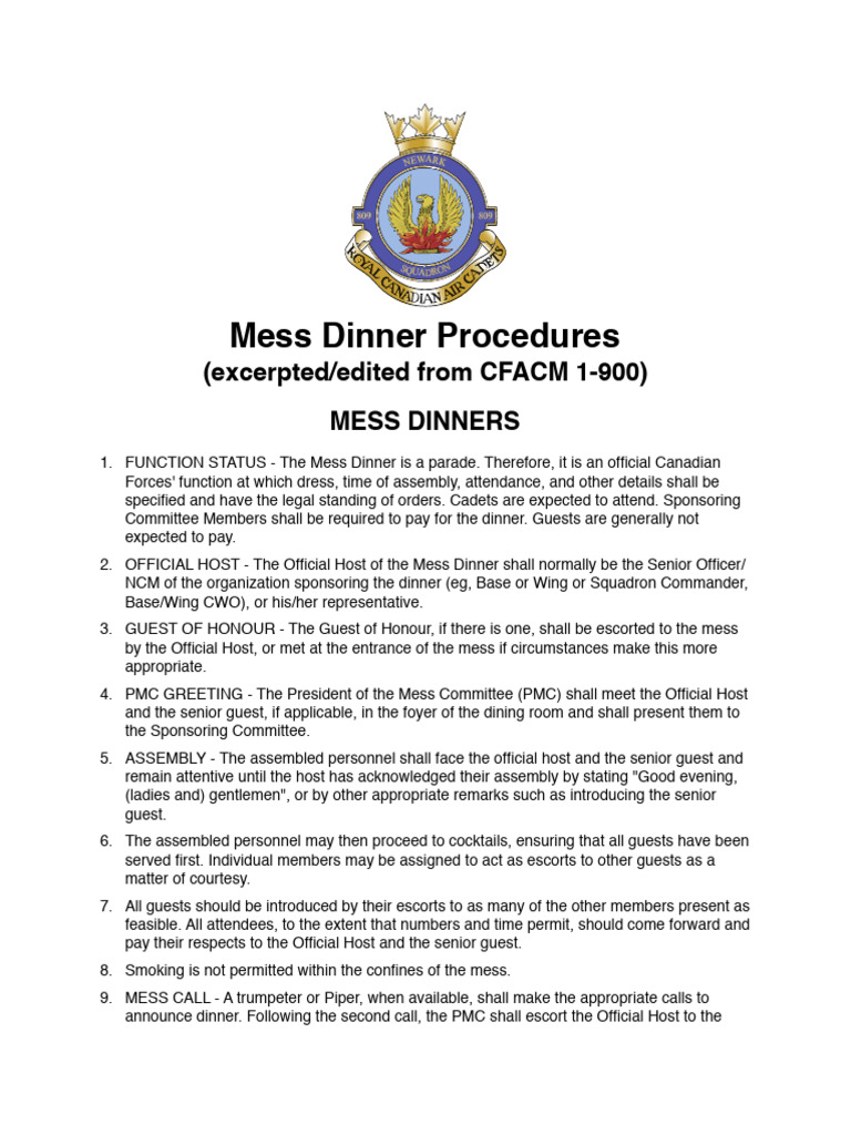 Mess Dinner Procedures | PDF